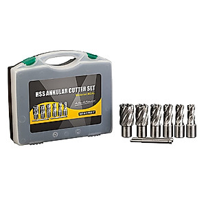 M2AL HSS Annular Cutter Set 6pcs LYXC 3/4'' Weldon Shank 1'' Cutting Depth 9/16'' to 1-1/16'' Cutting Diameter with 2pcs Pilot Pin for Mag Drill Press
