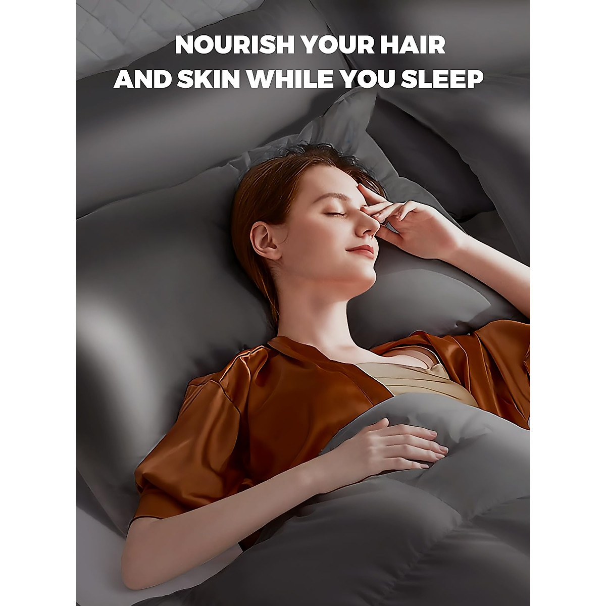 Mulberry Silk Pillowcase for Hair and Skin, SGMSILK 22 Momme Natural Silk Pillow Cases with Zipper, 6A Soft and Smooth Single Sided Pure Silk Pillow Cover (Dark Gray, Queen 20"x30")