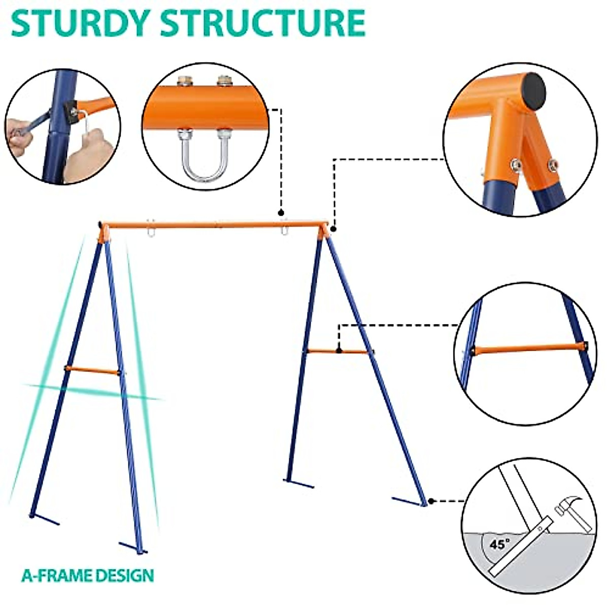 SUPER DEAL Heavy Duty Swing Frame Extra Large Full Steel All Weather A-Frame Swing Stand with Ground Stakes, 72" Height 87" Length Fits for Most Swings, Fun for Kids Outdoor Backyard, 440lbs