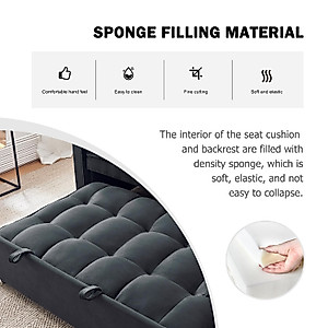 ECHINGLE Sleeper Sofa Bed, 3-in-1 Velvet Pull Out Couch with Armrests, Storage Pockets and 2 Pillows, Adjustable Backrest, Sofa Bed Couch for Living Room, Bedroom(Black)
