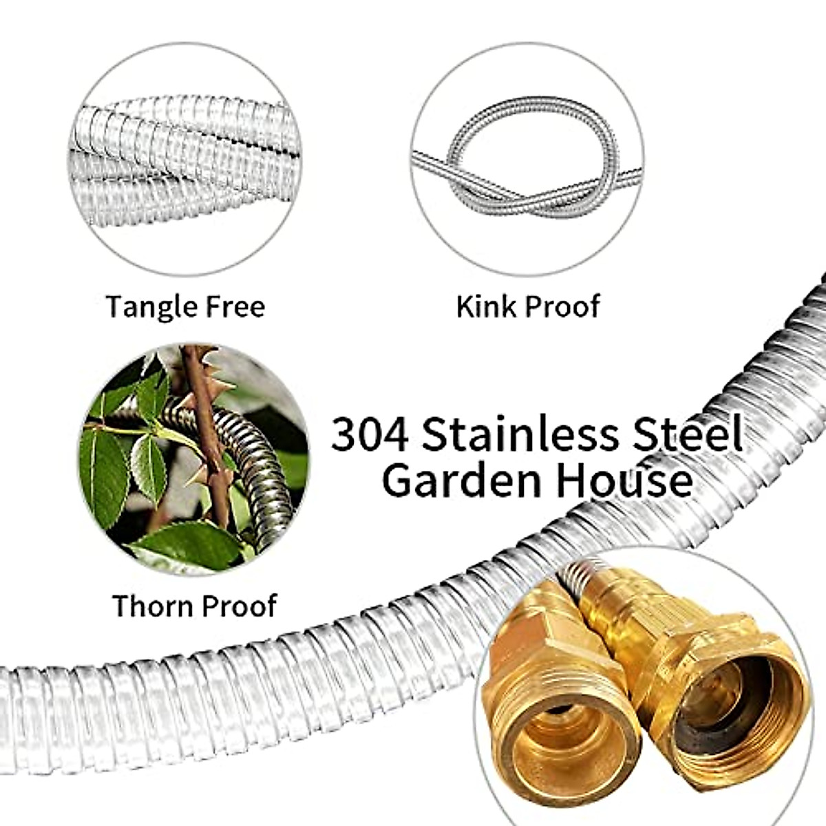 Cromtac Stainless Steel Hose 304 Wide Diameter with Multifunctional Metal Spray Gun Solid Metal Portable and No Kinks (100)