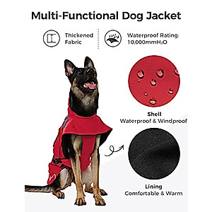 Wantdo Large Dog Padded Rain Jacket Waterproof Warm Winter Jacket Refletive Size 23 Red