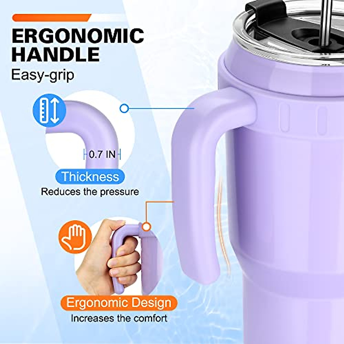 BesWin 40 oz Tumbler with Handle and Straw, Stainless Steel Vacuum Insulated Tumbler with Straw Lid - Travel Coffee Mug Iced Coffee Cup - Keeps Cold for 36 Hours, Leakproof - 40 oz, Pale Pink