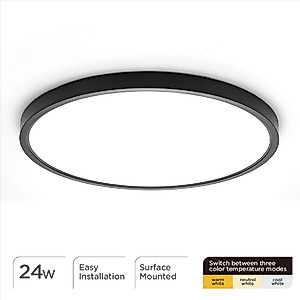 TALOYA LED Ceiling Light Office Black,3 Color Temperatures in One(3000k/4000k/6000k),15.8 Inch Thin Flat Modern Flush Mount LED Light Fixture for Living Room,24w Round