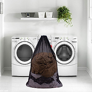 DuomiW Mesh Laundry Bag Heavy Duty Drawstring Bag, Factories, College, Dorm, Travel and Apartment Dwellers, 24 x 36 Inches, 2 Pack, Black