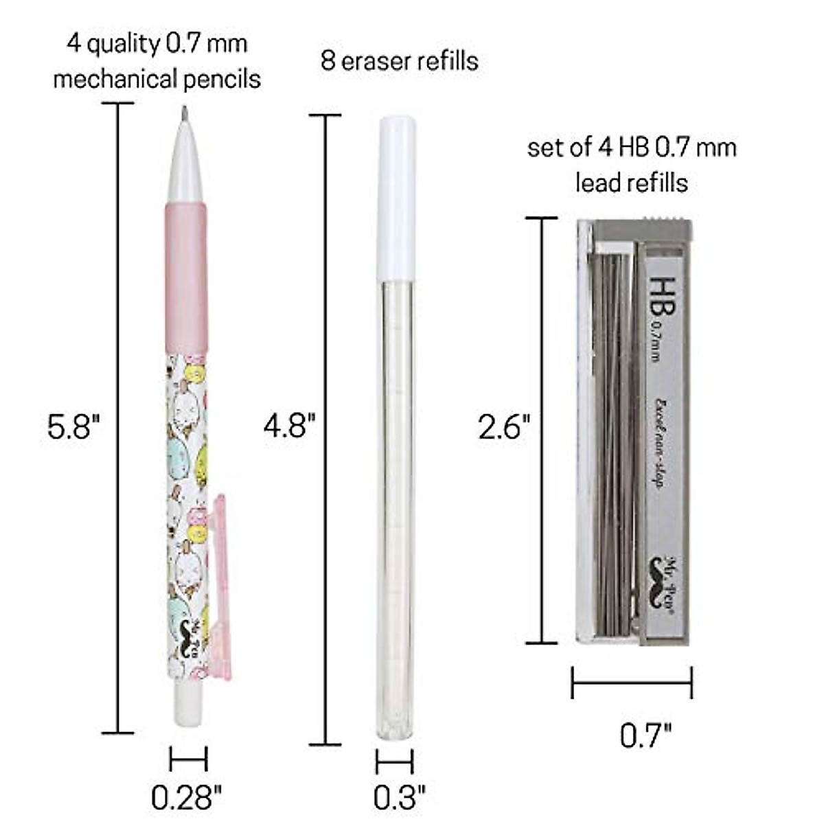 Mr. Pen- Cute 0.7mm, 16 pcs, Mechanical Pencil for Girls with Lead and Eraser for Kids, Fancy Pencils