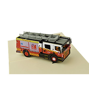 Firetruck 3D Pop Up Greeting Card, Fireman Volunteer Appreciation Card, Birthday Card, Any Occasions