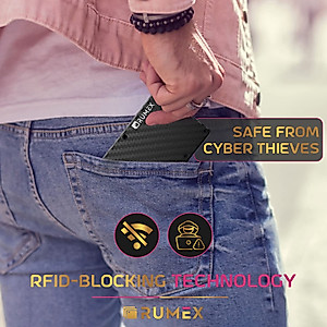 RUMEX Men’s Metal Wallet & Card Holder - RFID Blocking Anti-Theft Slim Wallet for Men - Sleek & Minimalist Metal Design - Men’s Card Organizer & Money Clip - BLACK CARBON FIBER