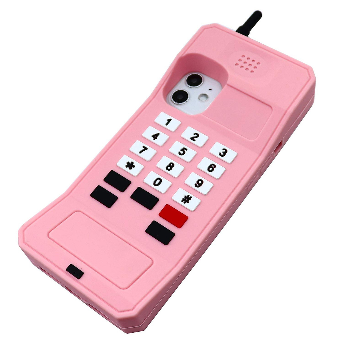 Tqswdmb Cute Retro Classic Cellular Phone Shaped Case for iPhone 13 / iPhone 14 / iPhone 15 6.1 Inch, Soft Silicone 3D Cartoon Cover, Kids Girls Rubber Protector for iPhone 13/14/15 (Pink)