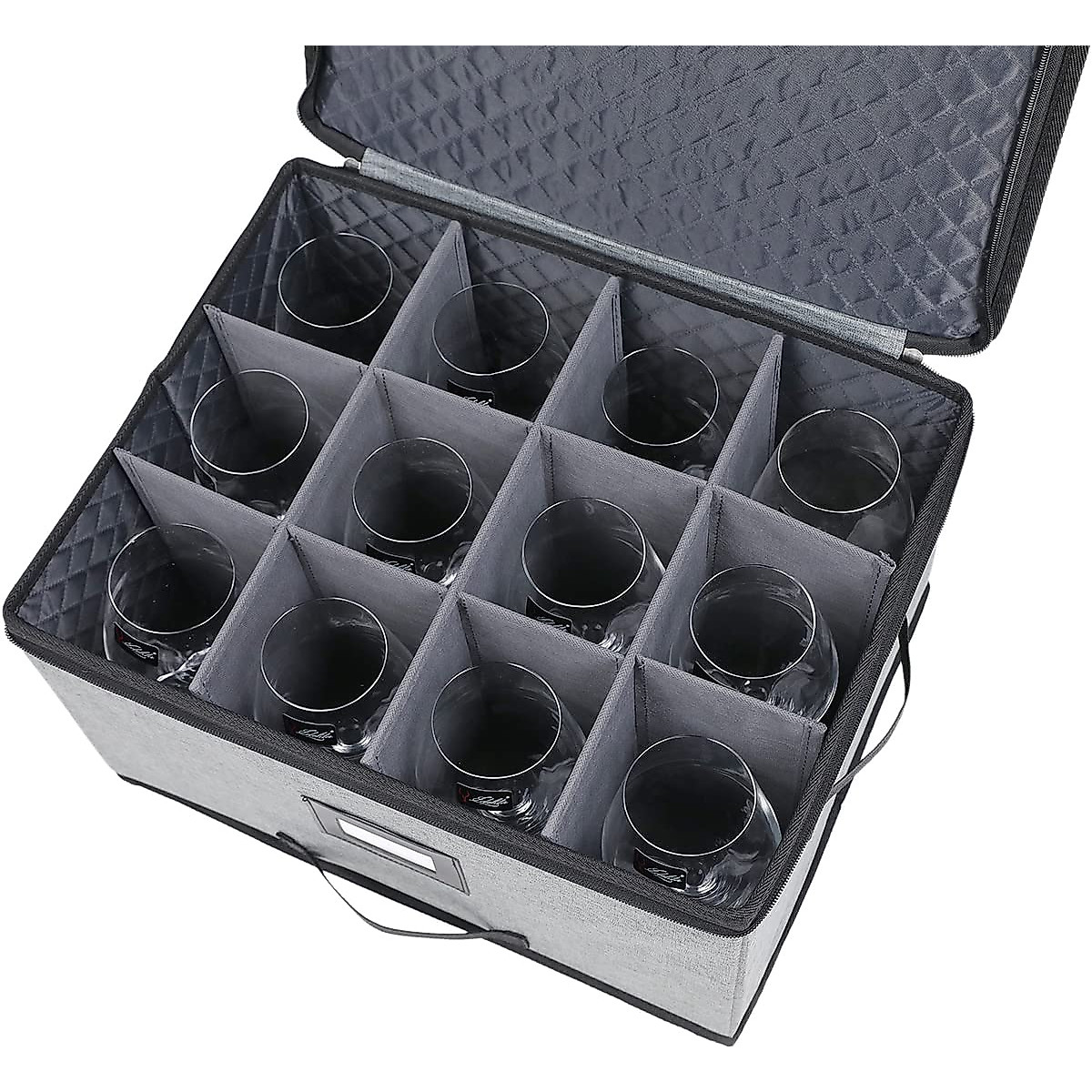 VICTORICH Ultra Large Thick Hard Shell Additional Front Handle Stemware Storage Box, Wine Glass Storage Box with Lable Window, Fully-Padded Inside with Hard Sides