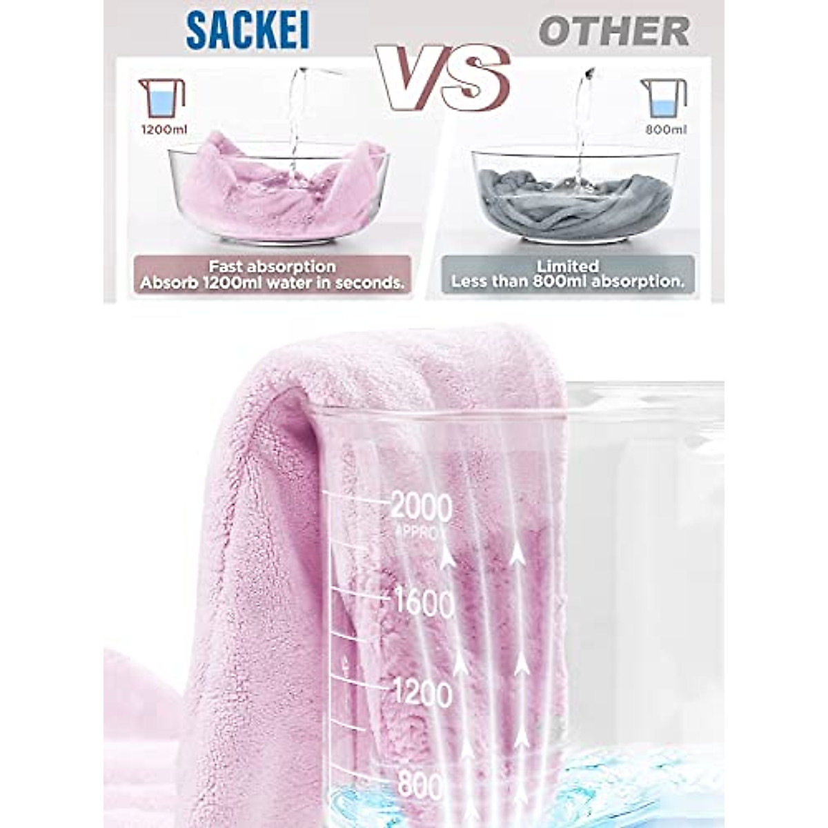 Sackei Hair Drying Towel Microfiber Hair Towel Wrap with Solid Button, 9.5 inch X 26 inch Supersoft NO Dripping Hair Turban for Wet Hair Drying Hair Anti Frizz for Kids and Women (1Pcs Purple)