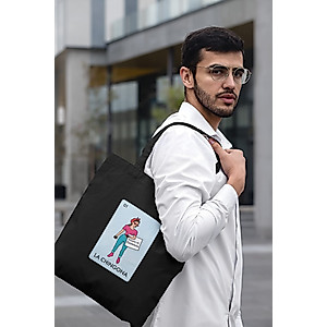 Pop Threads La Chingona Parody Feminist Latina Canvas Tote Bag Black 15x15 inches