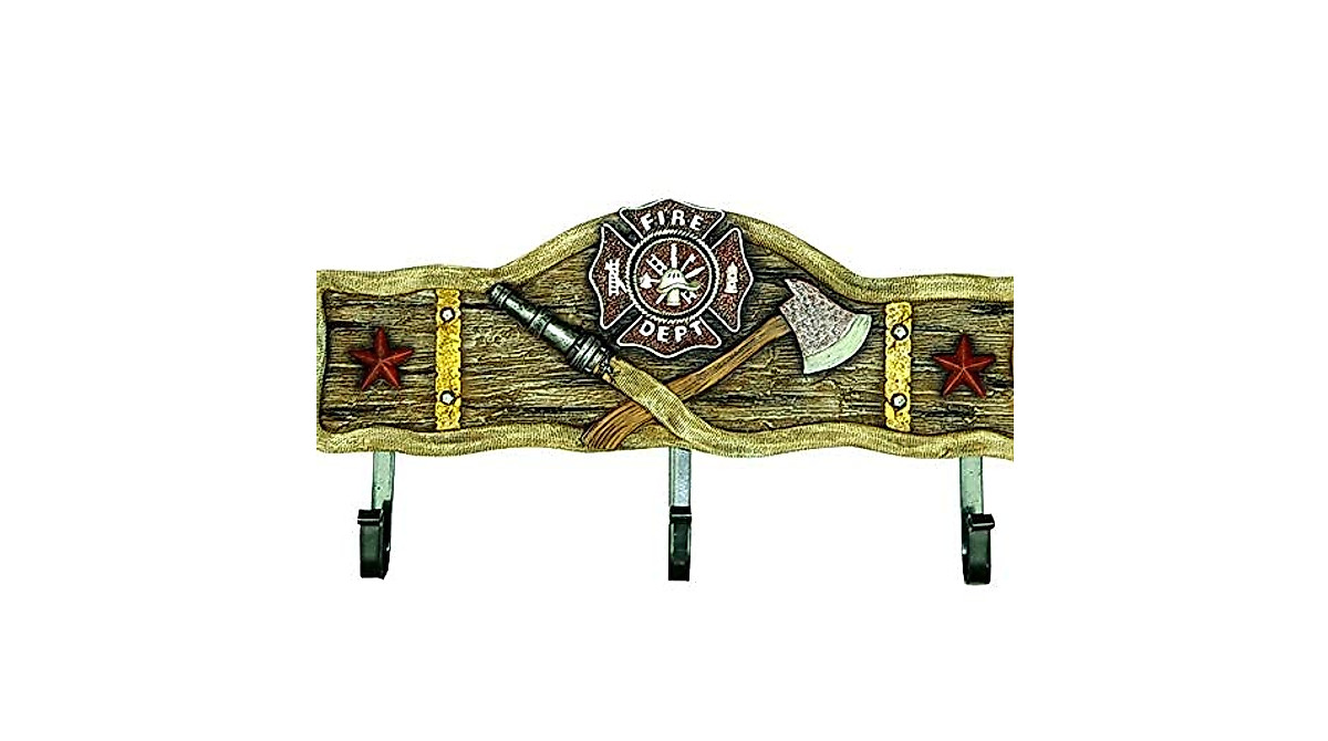 Rustic Firefighter Wall Hook with Axe & Hose - Fire Dept Decoration