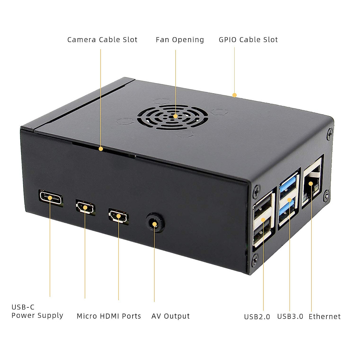 RICHEN Raspberry Pi 4 Case, Pi 4B Metal Case,Raspberry Pi 4 Model B Protective Metal Case with Cooling Fan and 3PCS Aluminum Heatsinks Compatible with Raspberry Pi 4B Computer Only (PI4B-CFH)