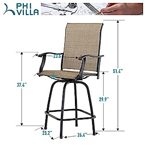 PHI VILLA Patio Swivel Bar Stools Set of 2, Outdoor Bar Height Patio Stools & Bar Chairs with High Back and Armrest, All-Weather Textilene Patio Furniture for Deck Lawn Garden