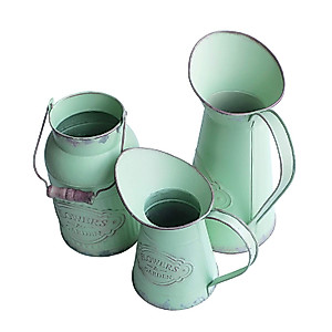 SHINGONE French Country Style Large Metal Vase Shabby Chic Milk Can Vase Pot Flower Holder for Home Garden Decoration