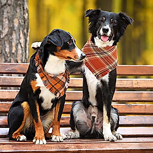 Whaline Fall Dog Bandana Autumn Dog Bibs Rustic Vintage Plaids Reversible Washable Triangle Dog Scarf Pet Neckerchief for Small Medium Large Pet Cat Dog Thanksgiving Costume Accessories, 2 Pack