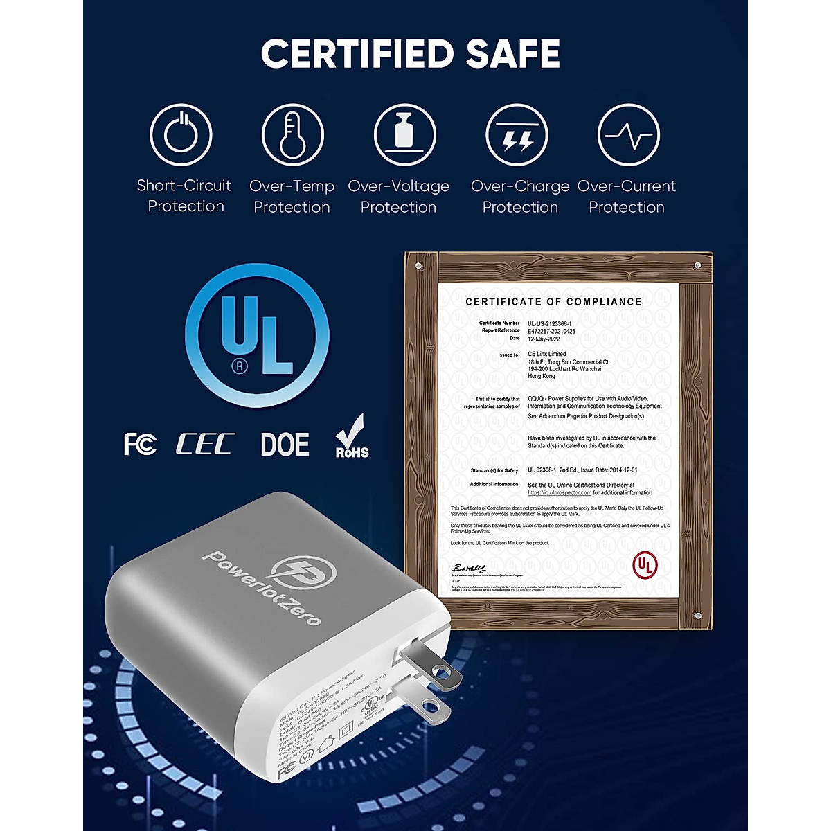 USB C Wall Charger Fast Charging - PowerlotZero 68W 2 Port GaN PD Power Adapter Plug 60W & 18W Dual USBC Foldable Laptop Charger Compatible with MacBook Pro Dell iPhone 14 13 Pro Max Plus iPad Pro