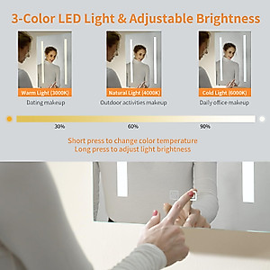 VINGLI LED Medicine Cabinet with Defogging Mirror, Double-Sided Mirror Door, Shatter-Proof Glass & ENF Rated Wood, Surface Mounted &Recessed Bathroom Wall Cabinet,16 Inch