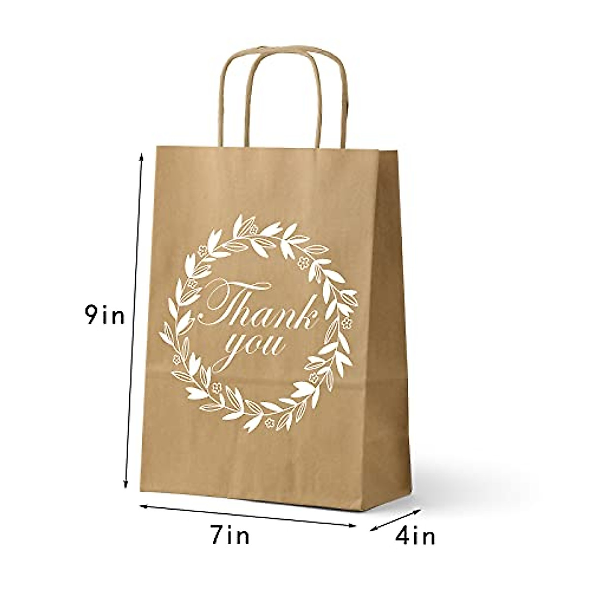 KALEFO 60Pcs Thank You Gift Bags Bulk Wedding Favors with Handle Brown Kfaft Paper Bags for Birthday Graduation Party Supplies Baby Shower Retail Shopping 7 x 4 x 9in