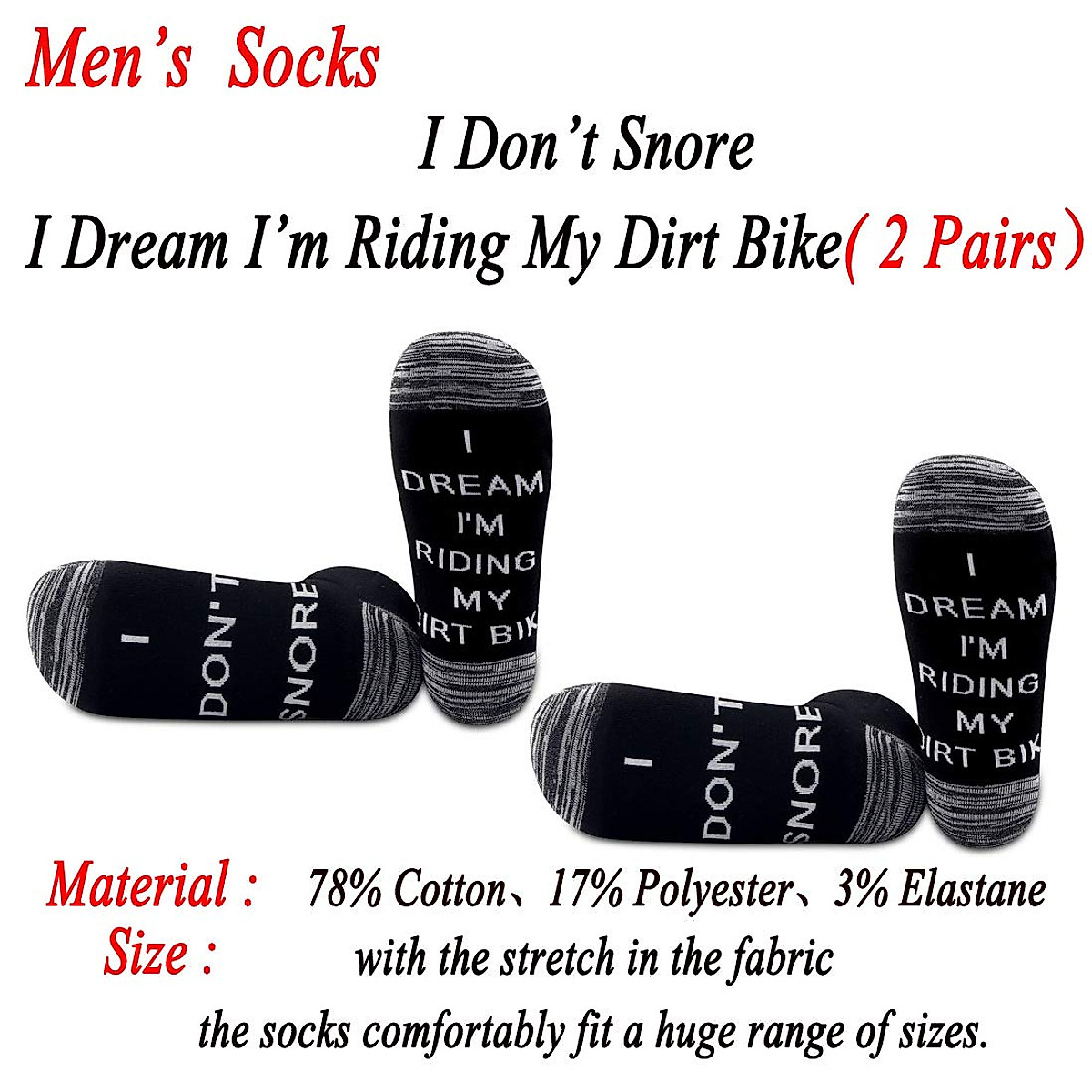 JXGZSO 2 Pairs Dirt Bike Socks Dirt Bike Gift Funny Socks I Don’t Snore I Dream I’m Riding My Dirt Bike Socks (Riding My Dirt Bike)