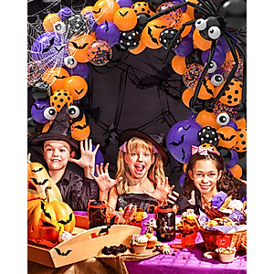 Lutoys 126 Pcs Halloween Balloon Garland Arch Kit, Eye Balloons with Spider Web, Bats, Purple Orange and Black Balloons for Halloween Birthday Supplies Halloween Party Decorations