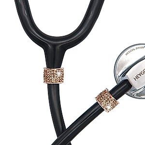 HEYGOO 2 Pack Bling Rose Gold Stethoscope Charms, Stethoscope Id Name Tag Sparkle Unique Accessories for Nurse Doctor