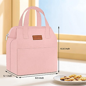 KUBYA Lunch Bag Women, Lunch Box for Women Men Insulated Lunch Bag & 1 Food Storage bag Simple Reusable Lunch Tote Bag for Work, Picnic Beach or Travel (Pink)
