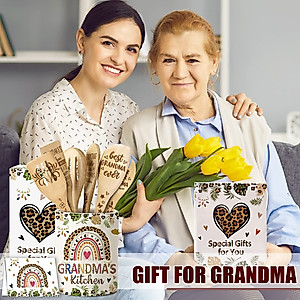Rabbitable Gifts for Grandma, Ceramic Utensil Holder for Cooking with Wooden Spoons Mothers Day Gifts for Grandma, Grandma Mothers Day Gift Cooking Tools Kitchen Utensils Set with Wooden Spoons for 6