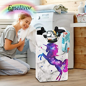 Emelivor Laundry Baskets with Handles - White Marble Galaxy Unicorn Large Laundry Hamper Collapsible Waterproof Laundry Storage Basket for Home Nursery