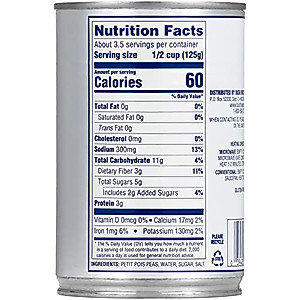 BUSH'S BEST 15 oz Canned Dubon Petit Pois Green Peas, Source of Plant Based Protein and Fiber, Vegetarian, Low Fat & Gluten Free, (Pack of 12)