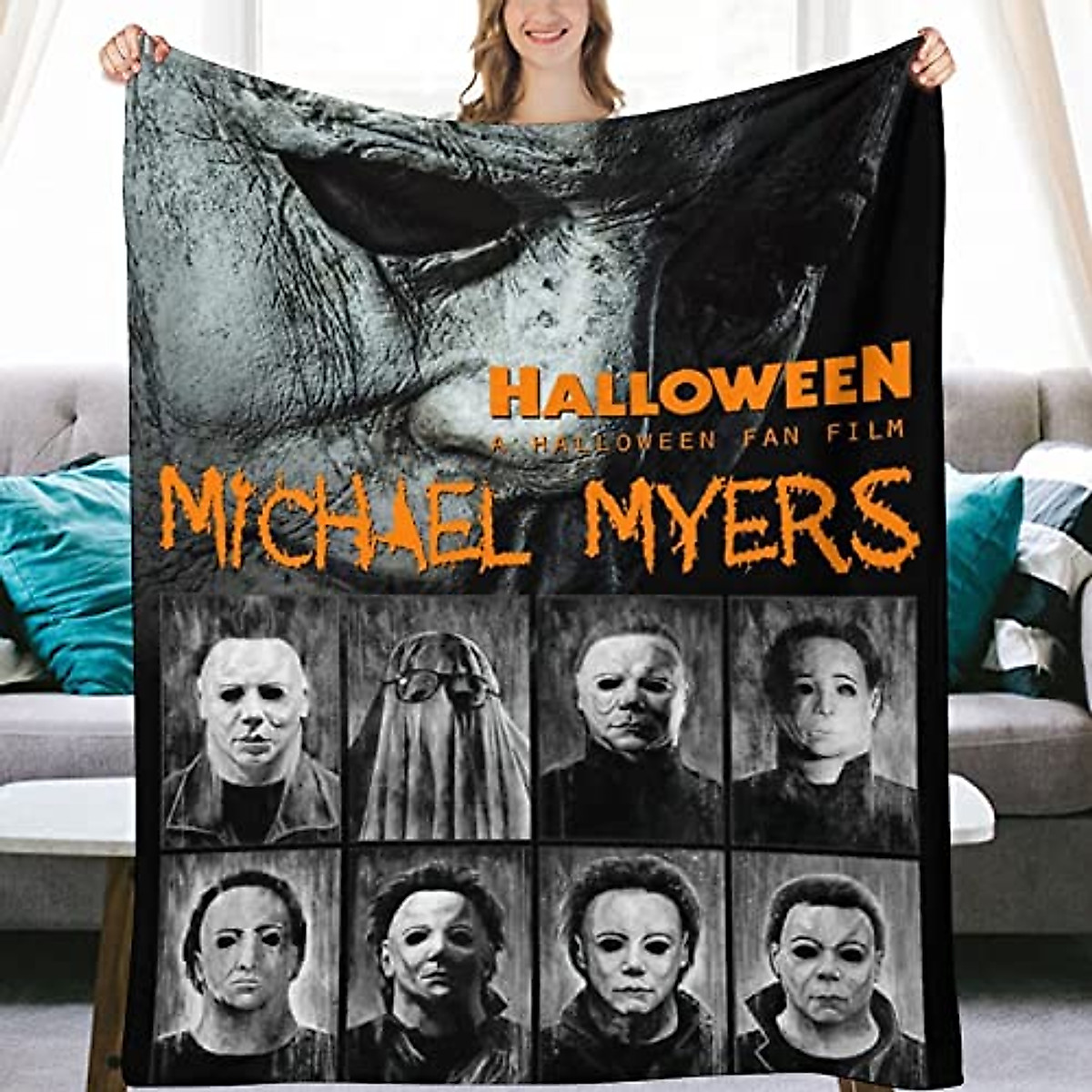 GIMCJOK Custom Michael Halloween Myers Throw Blanket, Plush Fuzzy Halloween Blankets and Throws for Sofa, Wrinkle-Resistant Air Conditioned Blanket 50"x60"