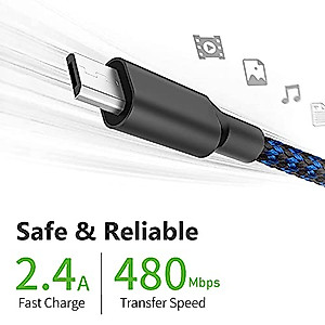 Micro USB Cable, 3Pack 10FT Android Charger Cable Long Braided Sync and Fast Charging Cord Compatible with Samsung Galaxy S7 S6 Edge, Android Phone