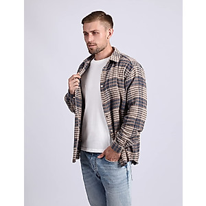 Locachy Men's Casual Cotton Plaid Shirts Long Sleeve Button-Down Flannel Overshirt Jacket Blue Plaid-L