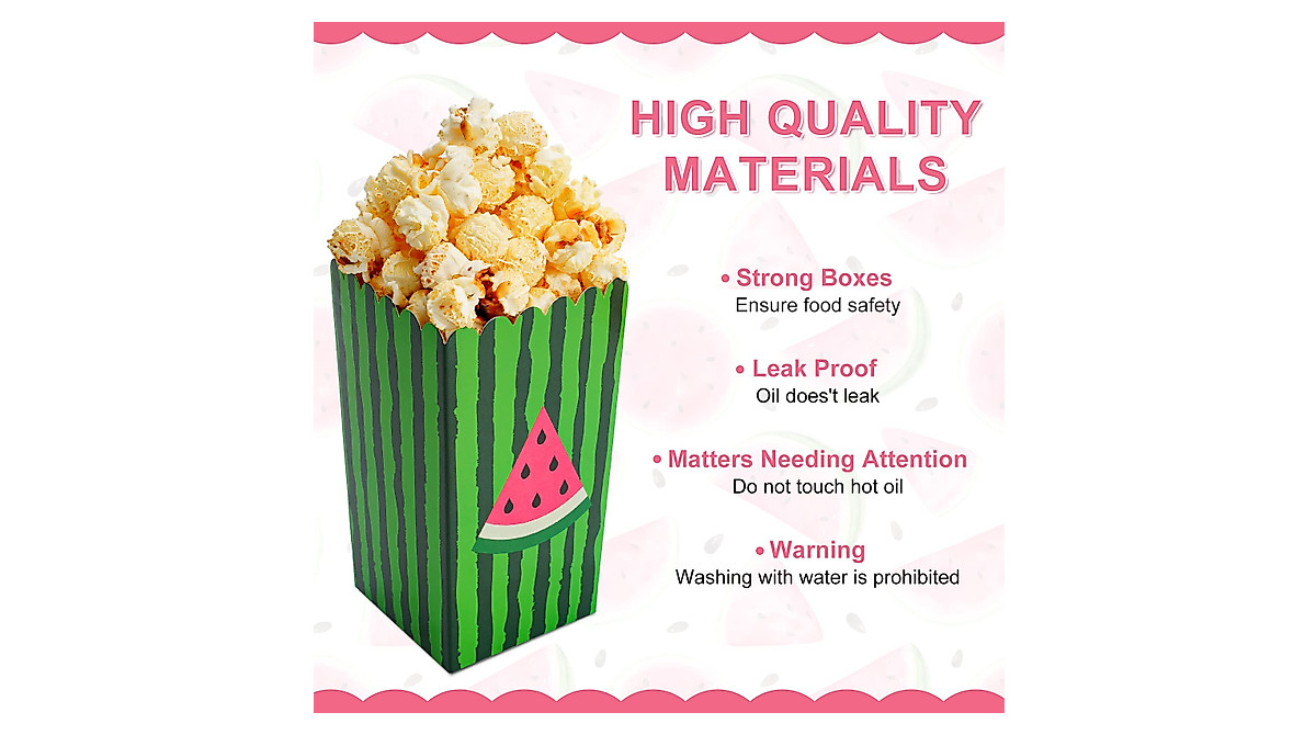 Watermelon Popcorn Boxes - 24 Pack for Party Favors & Snacks