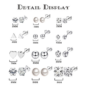 LOYALLOOK 12 Pairs Stainless Steel Earrings Stud Earrings Set for Womens Clear CZ Stud