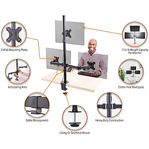 Stand Steady Triple Monitor Desk Stand with Clamp-On Base, for Home or Office Use, Height Adjustable Computer Monitor Stand with Full Articulation VESA Mounts, Fits Most LCD/LED Monitors 13-32 Inches