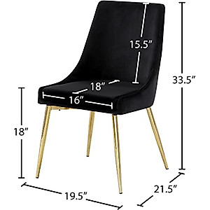 Meridian Furniture Karina Collection Modern | Contemporary Velvet Upholstered Dining Chair with Sturdy Metal Legs, Set of 2, 19.5" W x 21.5" D x 33.5" H, Black