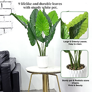 25" Fake Plant in White Pot - Fake Plant Indoor House Plant Artificial Palm Plant in Geometrically Designed for Home, Bedroom, Garden, Office Large Faux Plant for House Decor