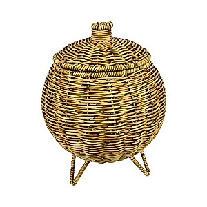 Colcolo Retro Style Rattan Round Serving Basket with Lid Handmade Woven Art Decor Storage Tray Bouquets for Organizing Home Decorative Tabletop, Imitation Rattan