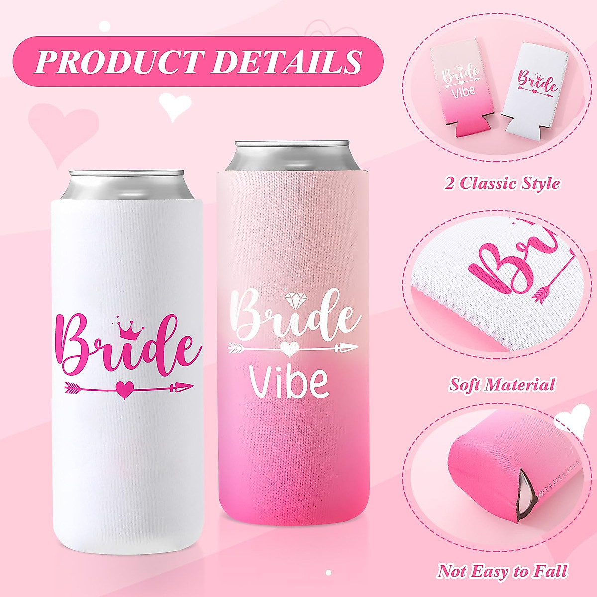 Roowest 12 Pcs Bachelorette Party Can Sleeves Brides Babes Can Cooler Wedding Party Favor for Bridesmaids Bachelorette Party Supplies for Wedding Bridal Shower Party Bridesmaid Gifts(3.5 x 5.9'')