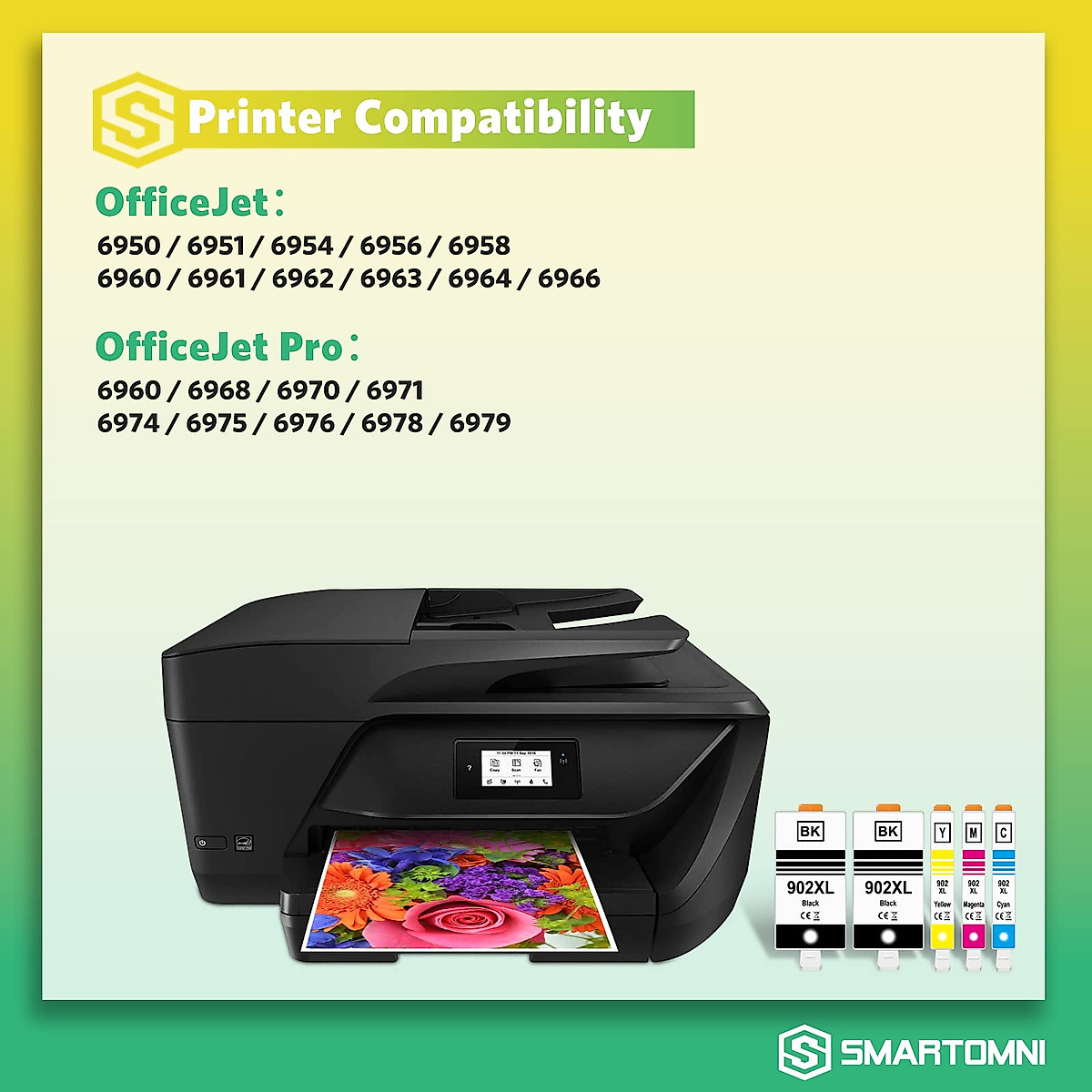 S SMARTOMNI 【Latest Firmware Version】 Compatible 902 XL Ink Cartridge Replacement for HP 902 902XL Ink Cartridge for use in HP OfficeJet 6950 6951 6954 6956 6958 Pro 6978 6968 6954 6960 6962 6975