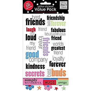 me & my BIG ideas Glitter Stickers Value Pack, Friends, 5 Sheets