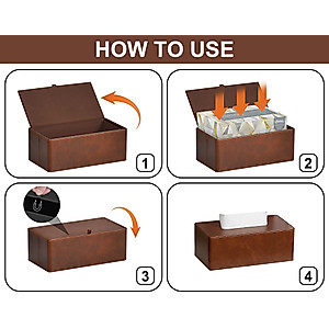 GOLRANLYE Tissue Box Cover Rectangular 9.8"(L) x 5.3"(W) x 4.3"(H) Refined Modern PU Leather Facial Tissue Dispenser Box Holder for Dresser Bathroom Decorative (Brown)