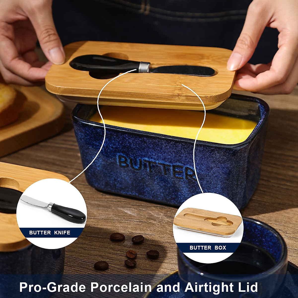 Vicrays 2-Piece Ceramic Kitchen Utensil Holder Butter Dish Keeper Container with Knife for Stove Top and Countertop