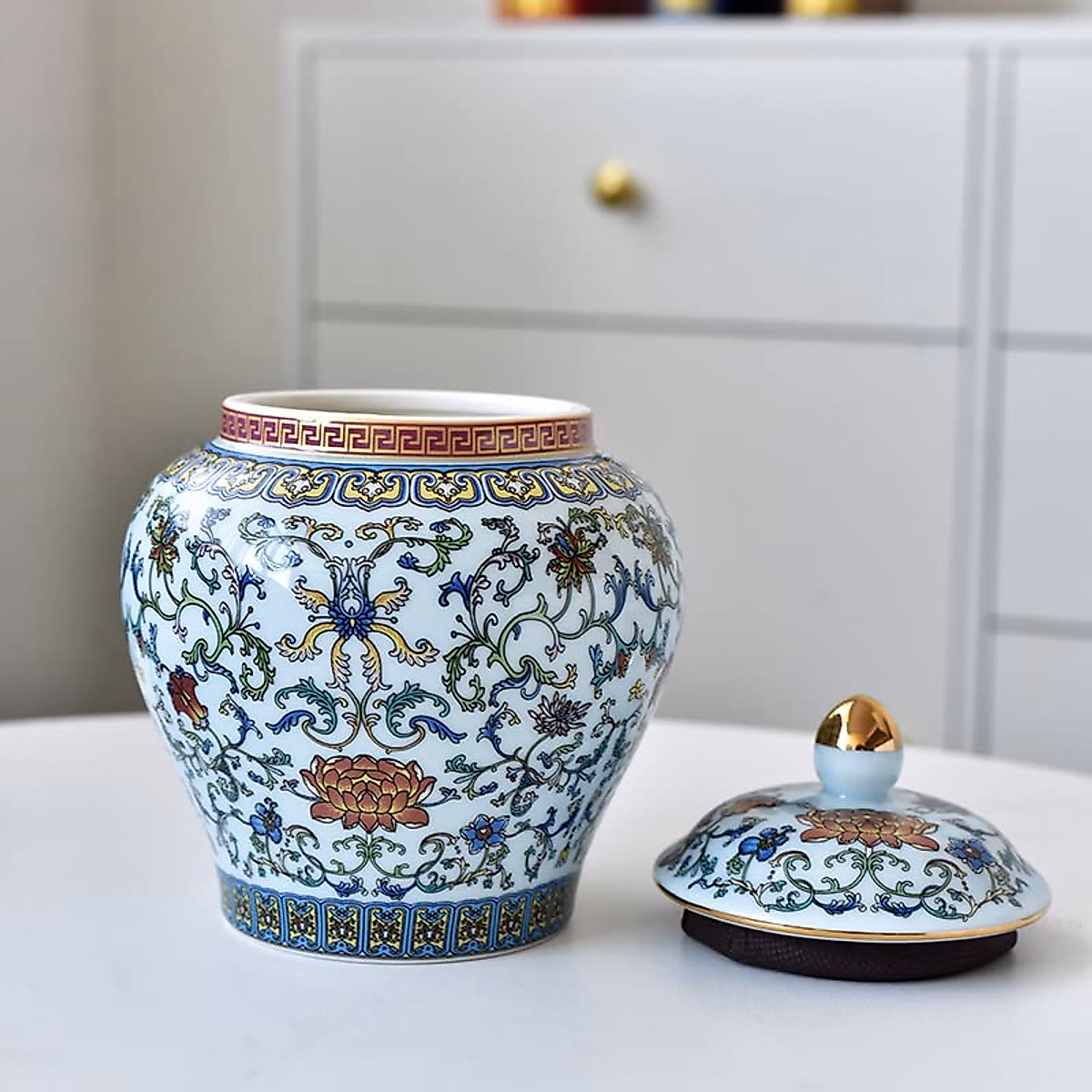 Ginger Jar Decorative Jar Ancient Chinese Imperial Enamel Porcelain (Small, Red)