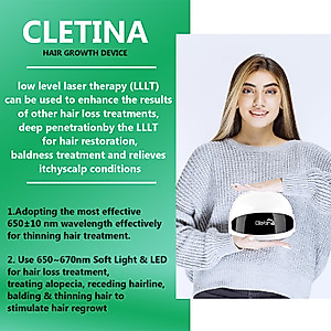 CLETINA Laser Hair Growth System - Hair Loss Treatments For Hair Regrowth - Ideal for Thinning Hair Treatment by Using Red Light and Laser Therapy
