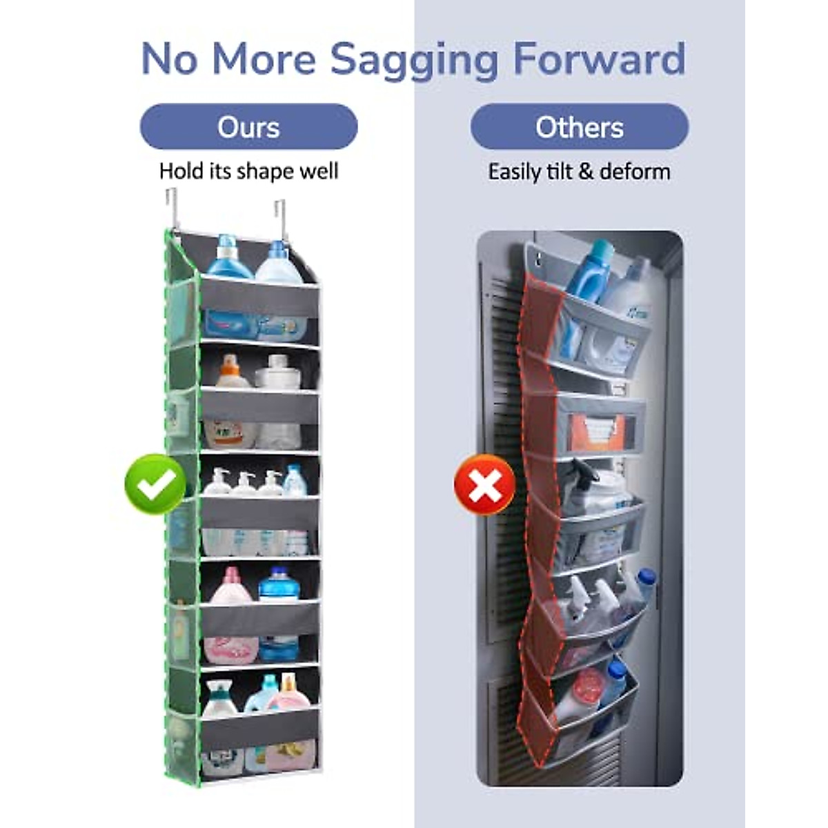 ULG 1-Pack Over Door Organizer with 5 Large Pockets 10 Mesh Side Pockets, 44 lbs Weight Capacity Hanging Storage Organizer with Clear Window for Bedroom Nursery, Kids Toys, Shoes, Diapers, Dark Grey