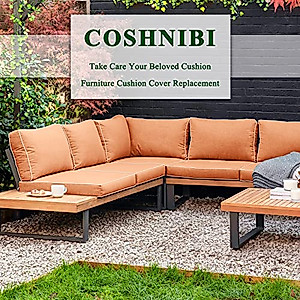 COSHNIBI Patio Cushion Covers, Outdoor Cushion Covers Replacement, Waterproof Outdoor Chair Cushion Covers for Patio Furniture, Square Outdoor Cushion Slipcovers with Zipper (24x24x4in-2 Pack, Orange