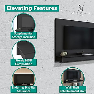 Naomi Home Deborah Floating Entertainment Center for up to 55 inch TVs, TV Wall Panel with LED Strip and Shelf, Floating TV Stand, Black